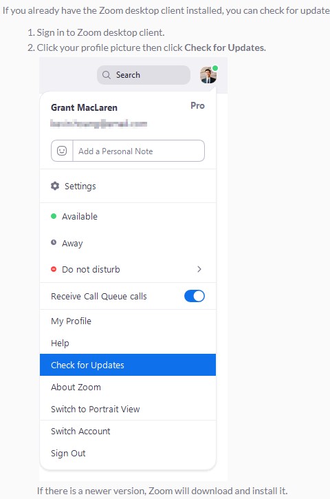 How to update Zoom desktop client – RaAM 14
